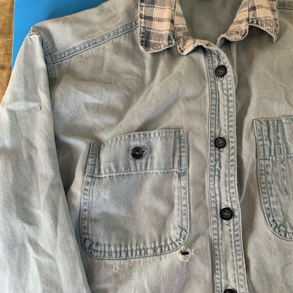 Tops | Vintage Denim Distressed Button Up | Poshmark